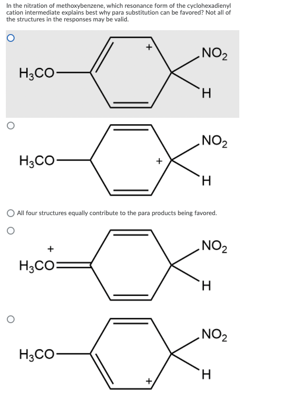 Solved In the nitration of methoxybenzene, which resonance | Chegg.com