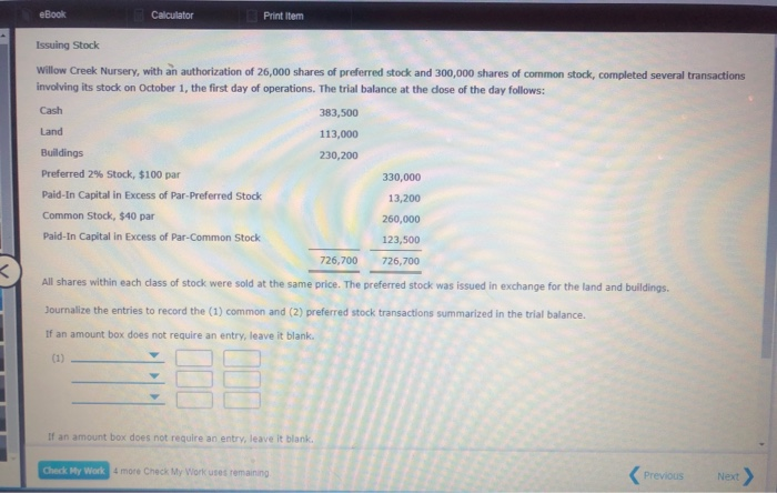 Solved eBook Calculator Print Item Issuing Stock Willow | Chegg.com