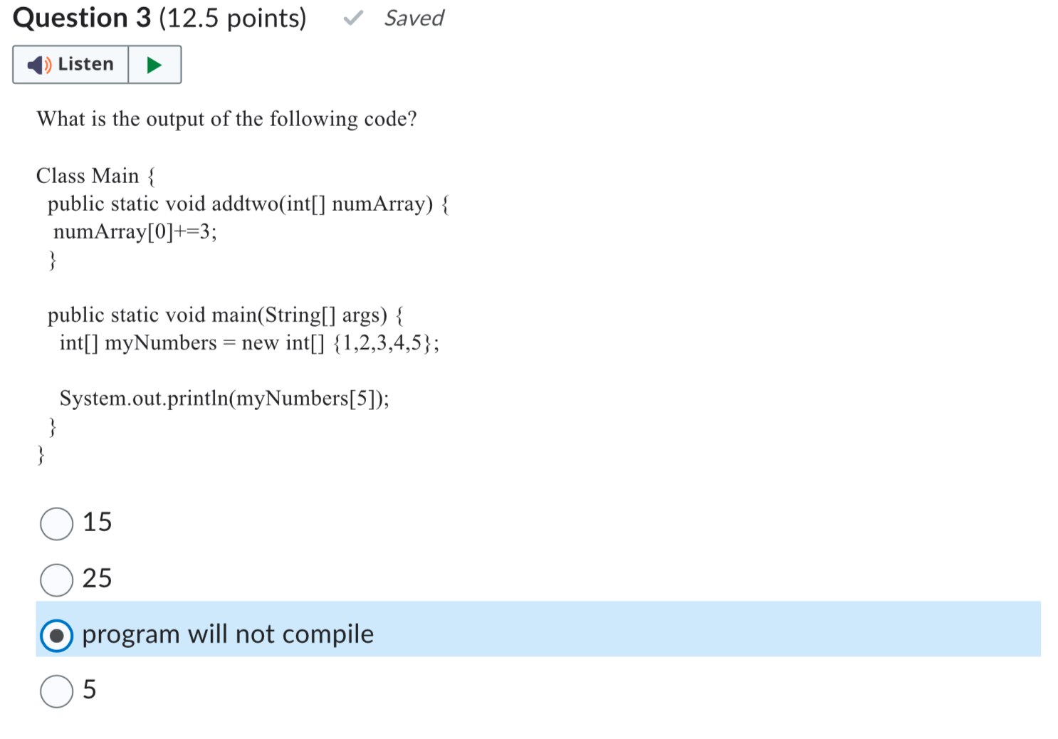 Solved What is the output of the following code?```Class | Chegg.com