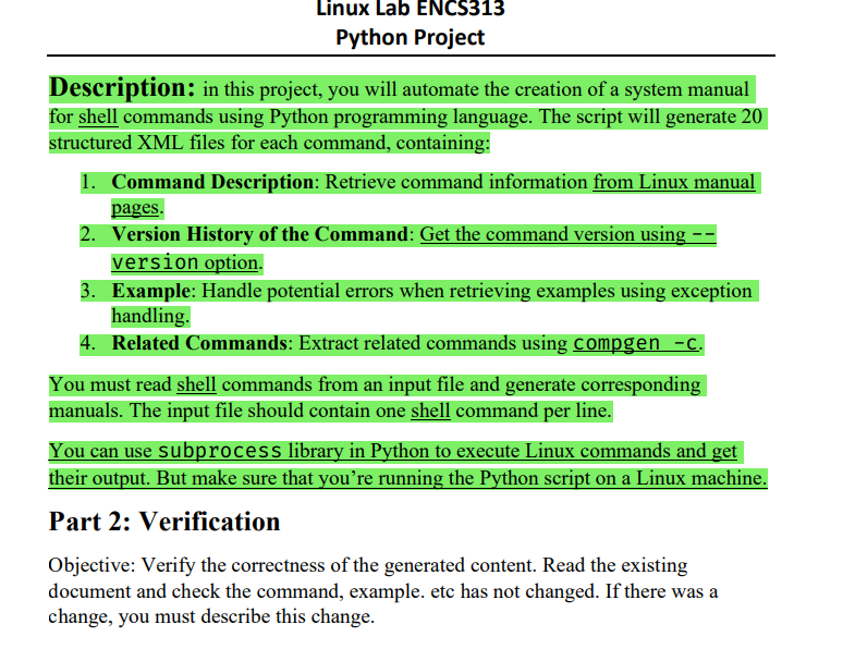 Solved Linux Lab ENCS313Python ProjectDescription: in this | Chegg.com