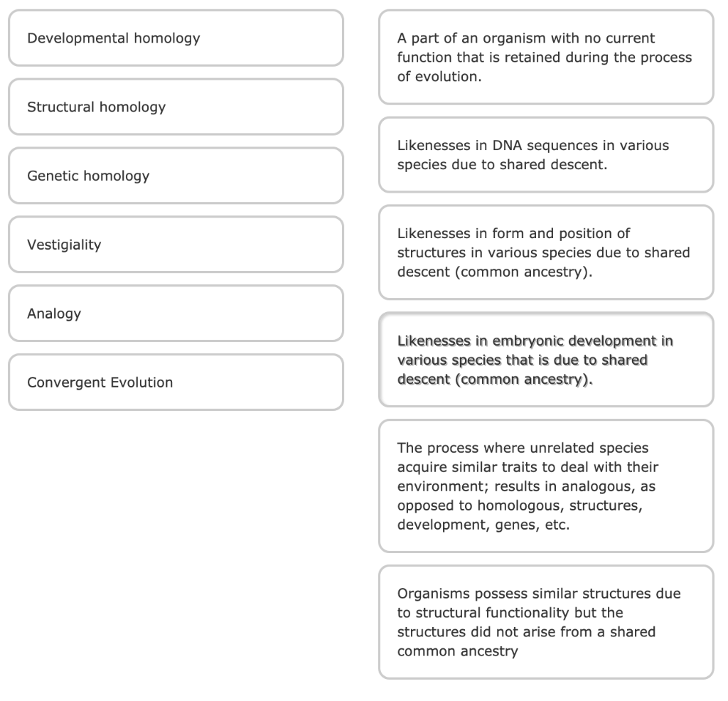 Solved Developmental homology A part of an organism with no | Chegg.com