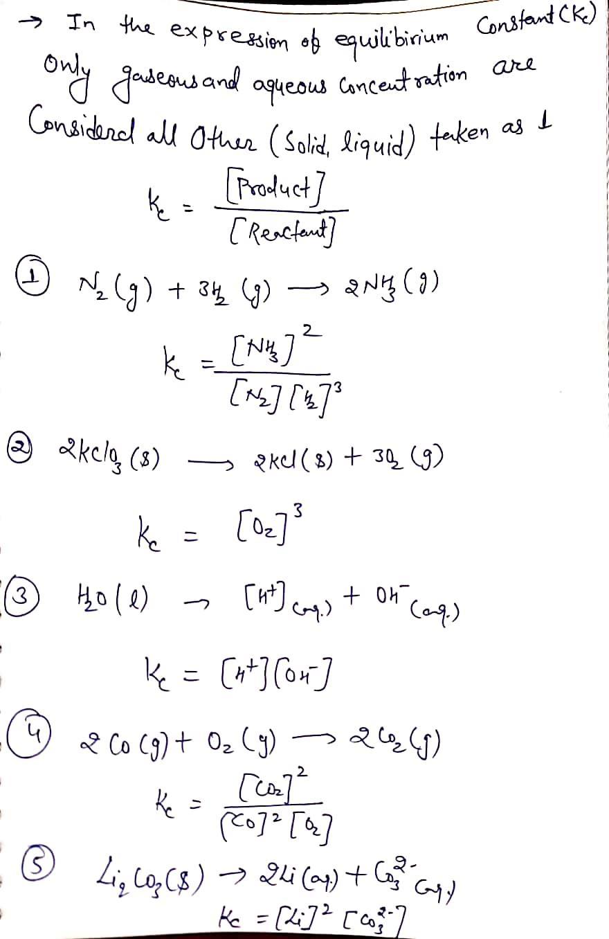 Solved the equilibrium constant expressions: 1- N2(c) + | Chegg.com