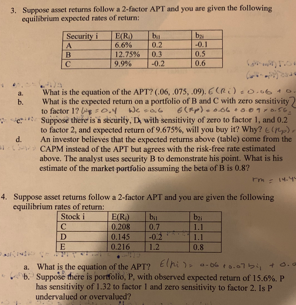Solved Examples on Asset Pricing Models 25 (2-2)(RA) = | Chegg.com