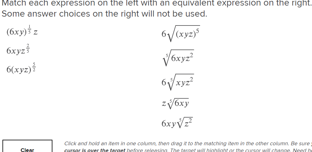 Solved Match each expression on the left with an equivalent | Chegg.com