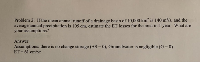 Solved Problem 2: If the mean annual runoff of a drainage | Chegg.com