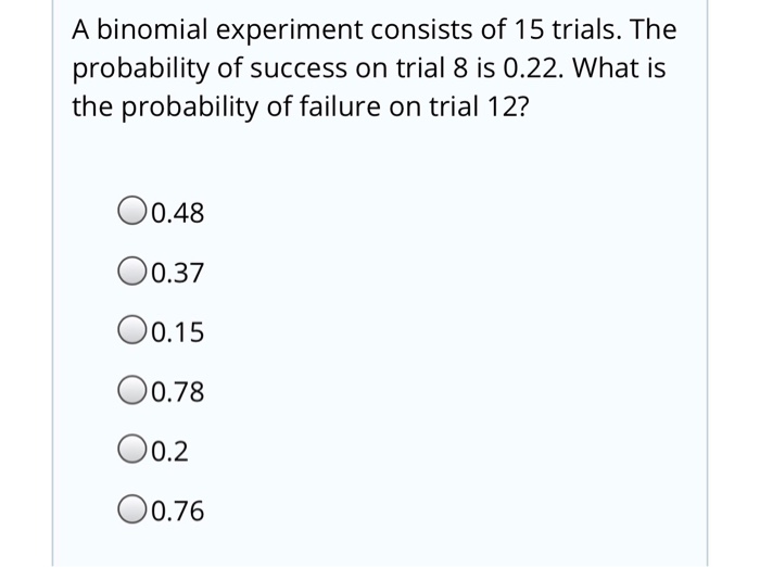Solved A binomial experiment consists of 15 trials. The | Chegg.com