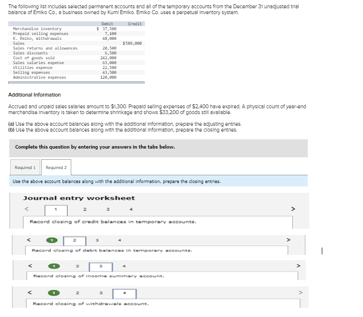 Solved The following list Includes selected permanent | Chegg.com