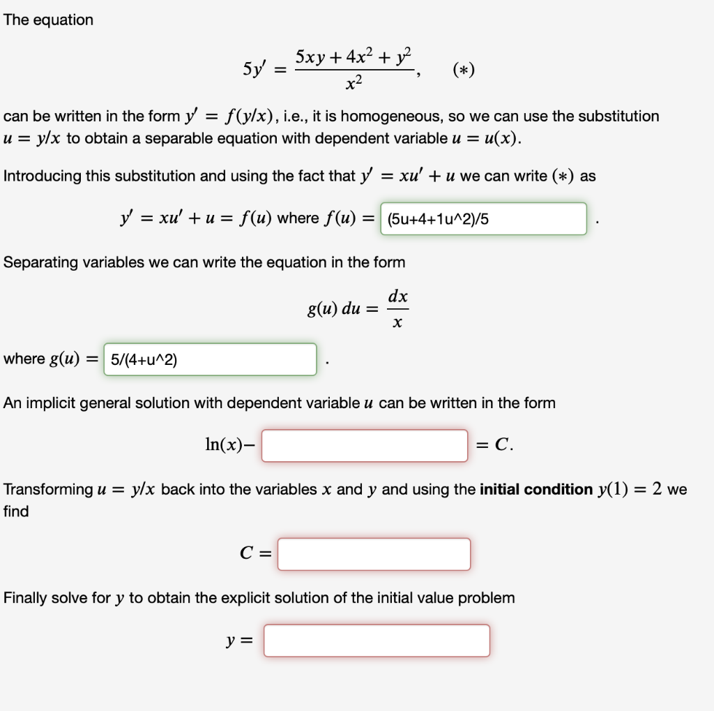 Solved The equation 5y' 5xy + 4x2 + y2 (*) x2 can be written | Chegg.com