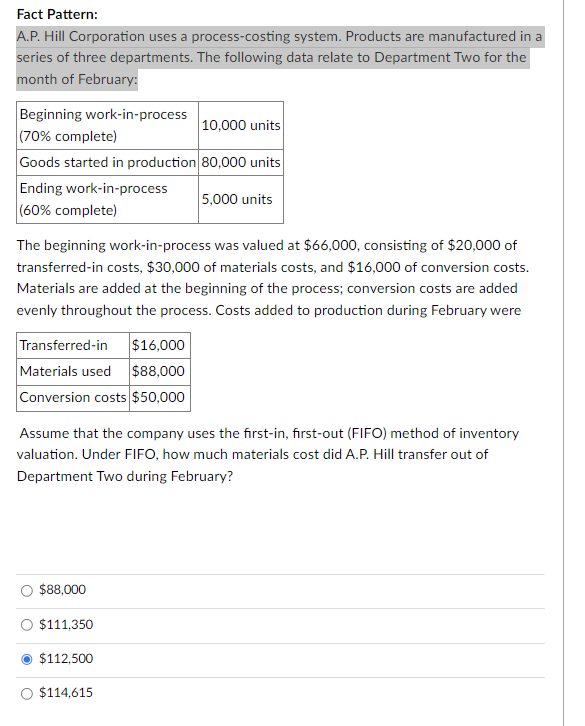 Solved Fact Pattern: A.P. Hill Corporation uses a | Chegg.com