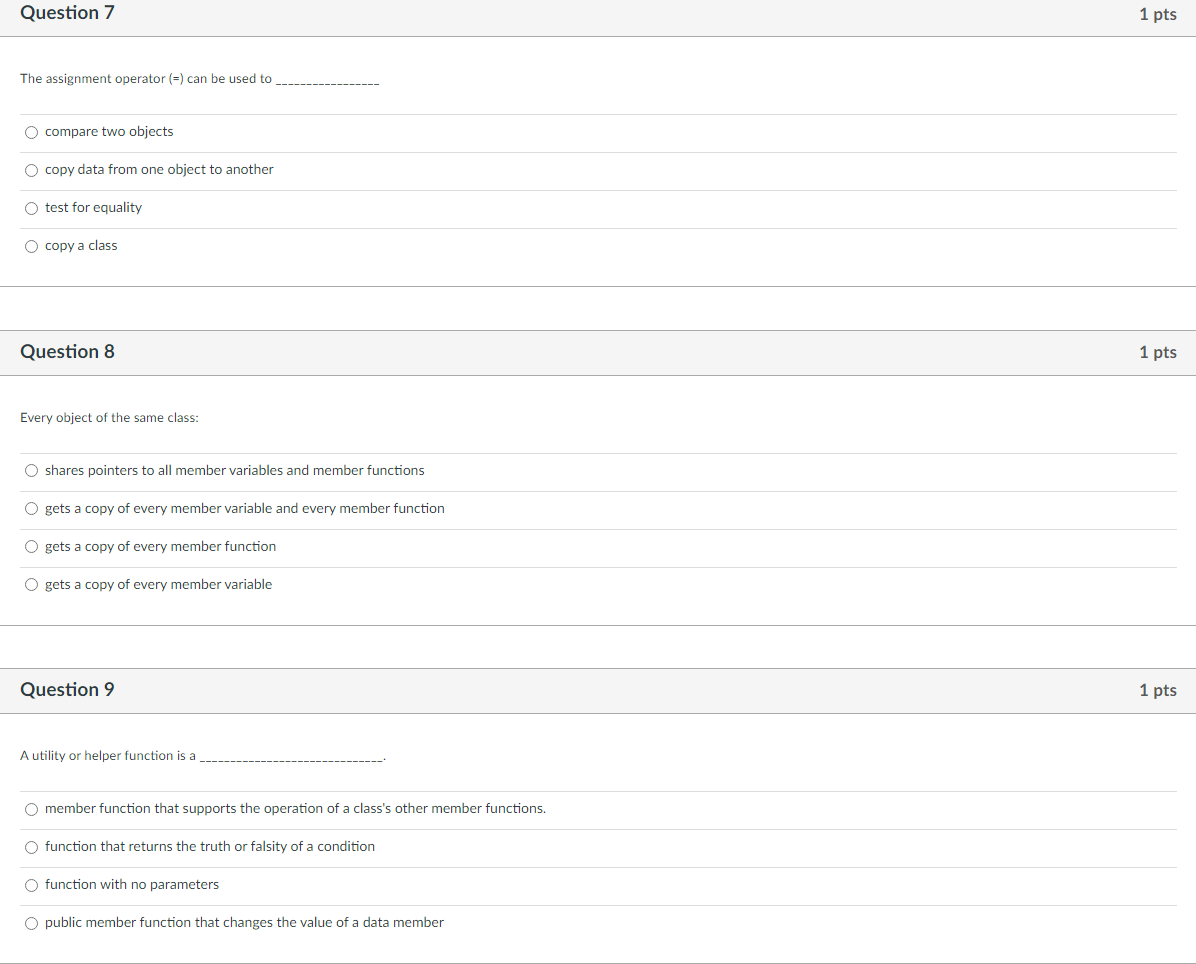 Solved Question 1 1 pts Member access specifiers (public and | Chegg.com