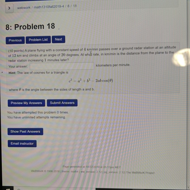 Solved webwork/ math 1310fall2019-4/8/18 8: Problem 18 | Chegg.com