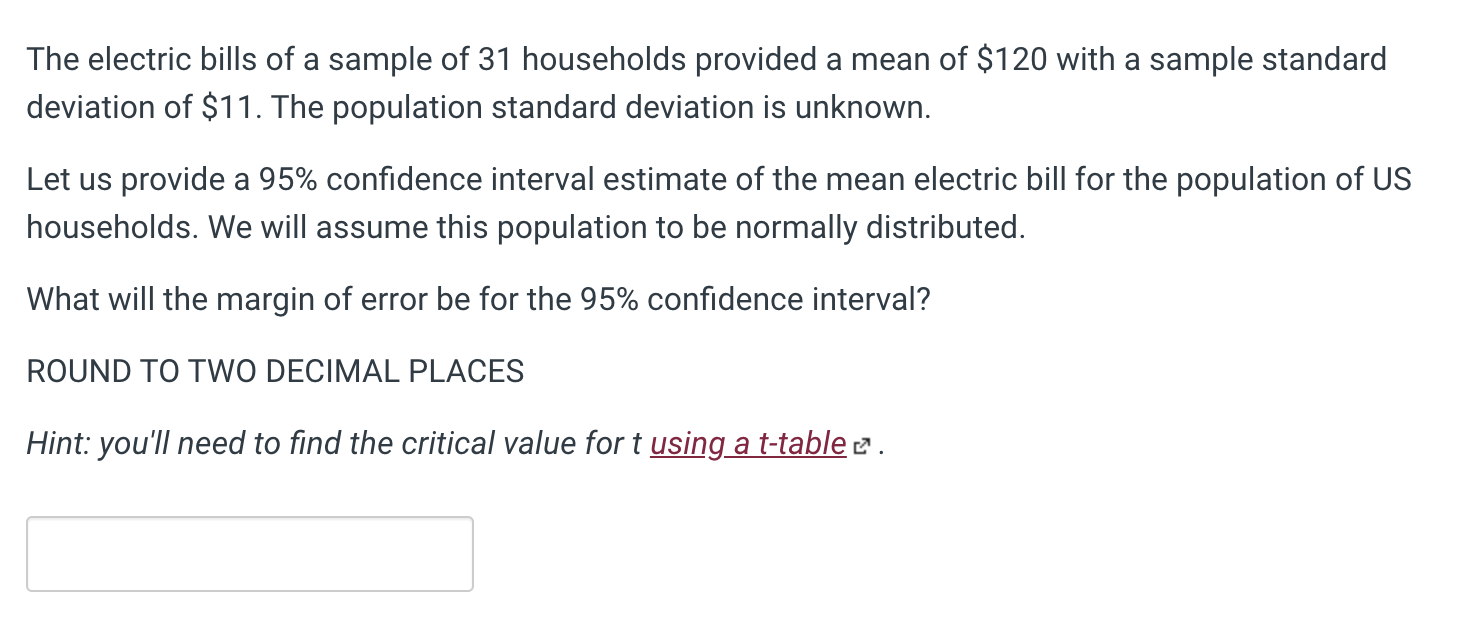 Solved The electric bills of a sample of 31 households | Chegg.com