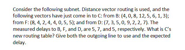 Solved Consider the following subnet. Distance vector | Chegg.com