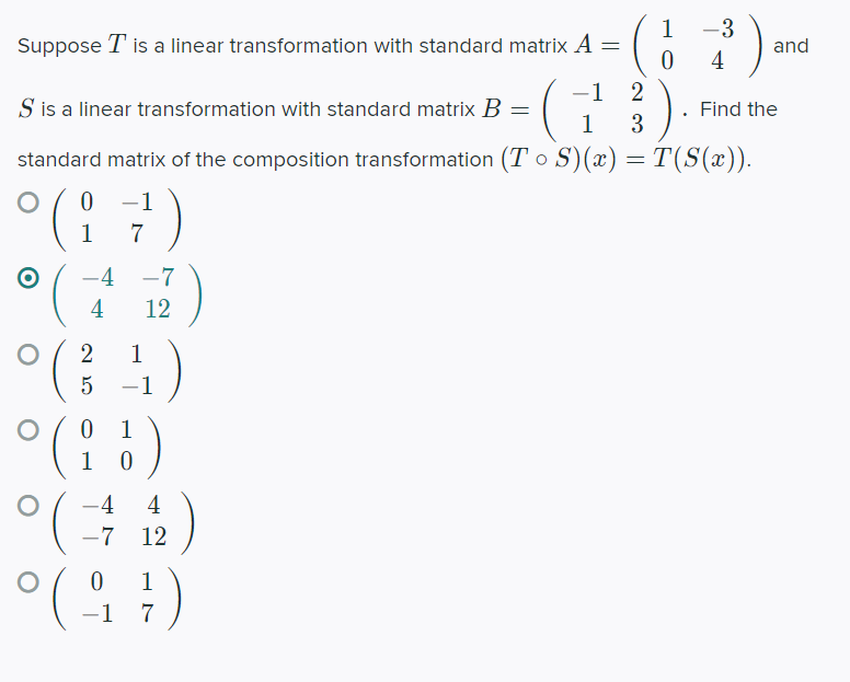 Solved Suppose T is a linear transformation with standard | Chegg.com