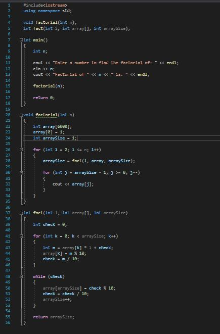 Solved #include using namespace std; void factorial(int n); | Chegg.com