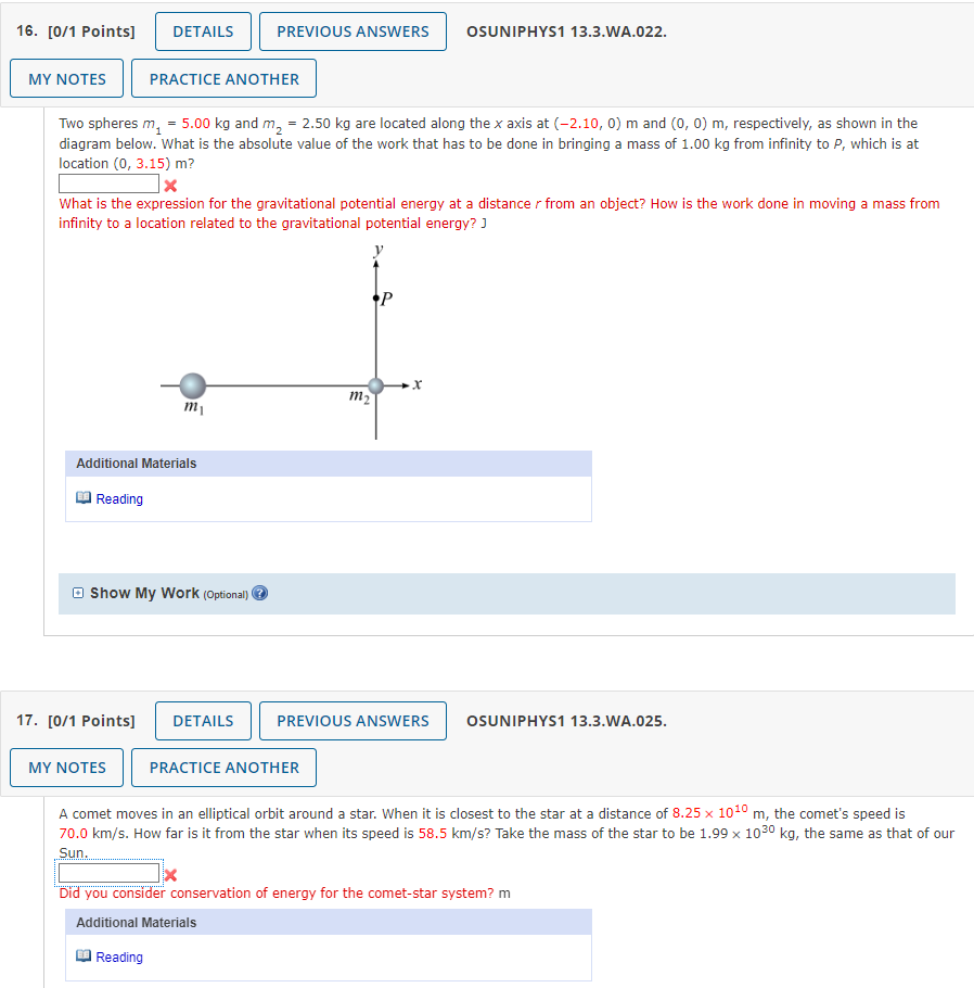 Solved Two spheres m1=5.00 kg and m2=2.50 kg are located | Chegg.com