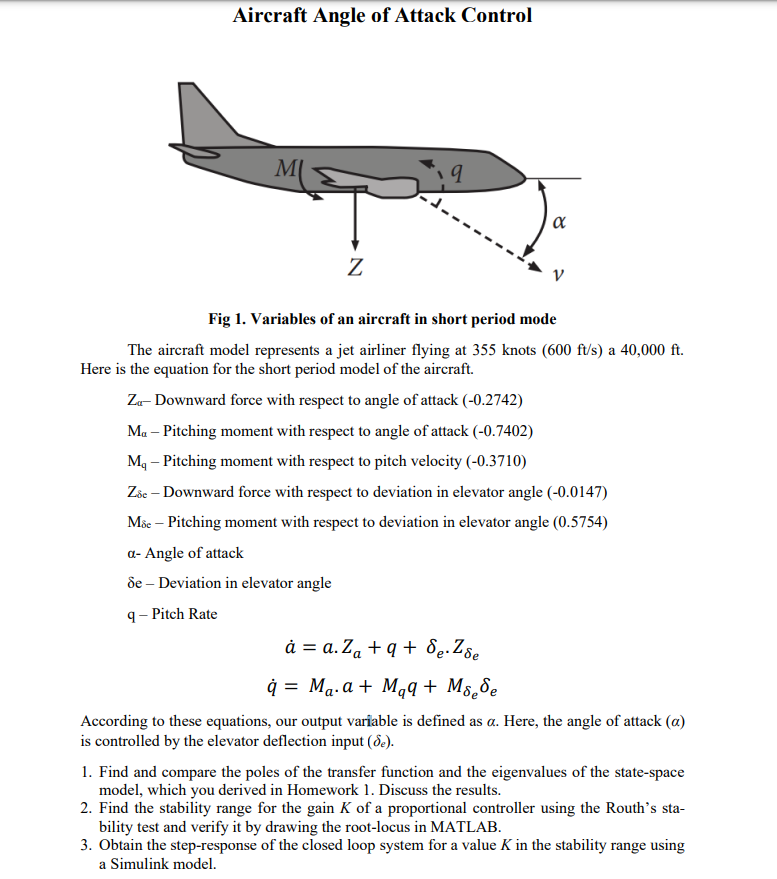 Solved Aircraft Angle of Attack Control Fig 1. Variables of | Chegg.com