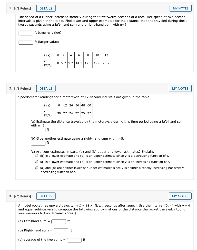 Solved 1. [-15 Points] DETAILS MY NOTES The speed of a | Chegg.com