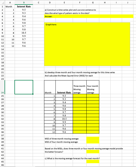 Solved A B C D F G H 1 1 Month 2 1 Interest Rate 9.5 9.3 3 2 | Chegg.com