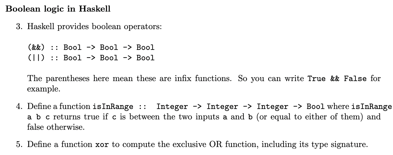 Solved Boolean Logic In Haskell 3 Haskell Provides Boolean 5938
