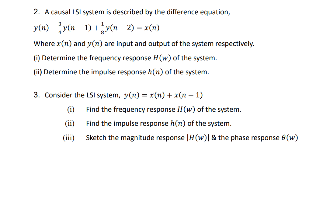 Solved 2. A causal LSI system is described by the difference | Chegg.com