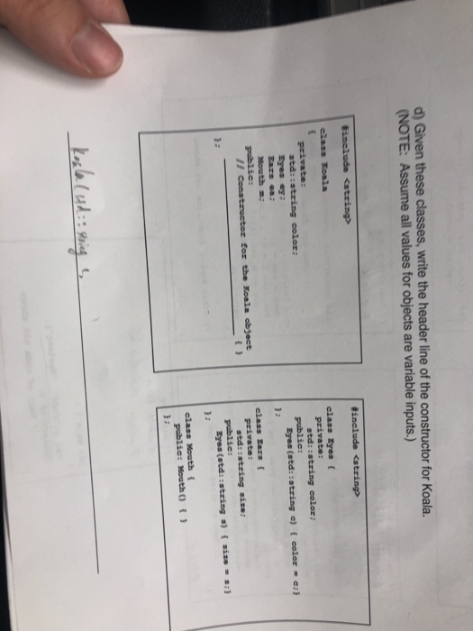 Solved d) Given these classes, write the header line of the | Chegg.com