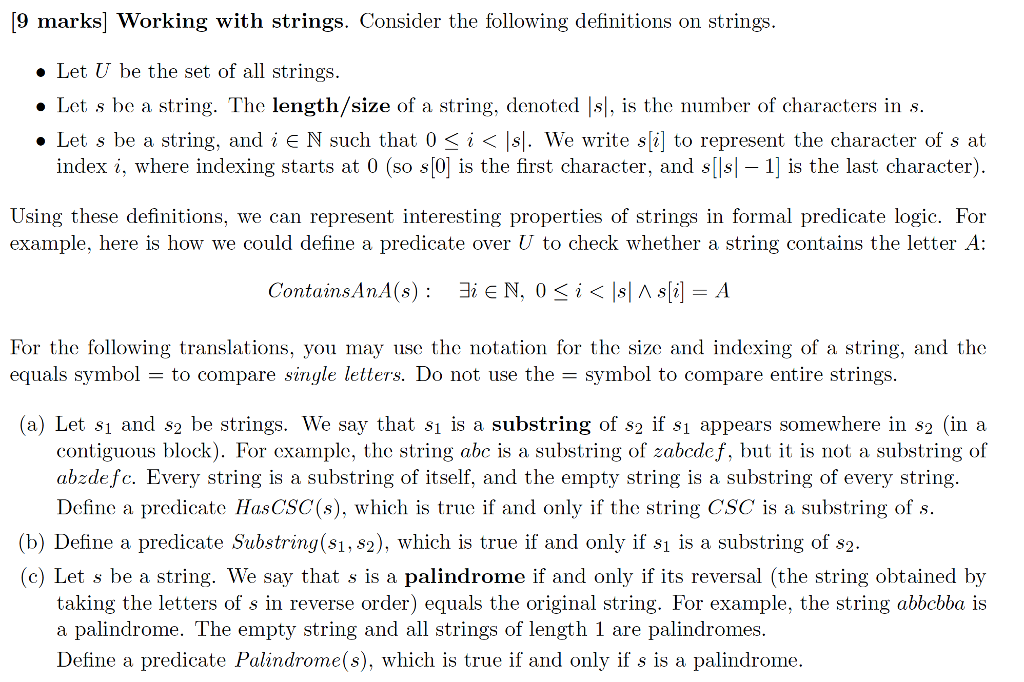 Solved [9 marks] Working with strings. Consider the | Chegg.com