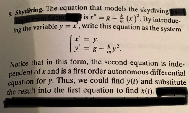 Solved 9. Skydiving. The equation that models the skydiving | Chegg.com