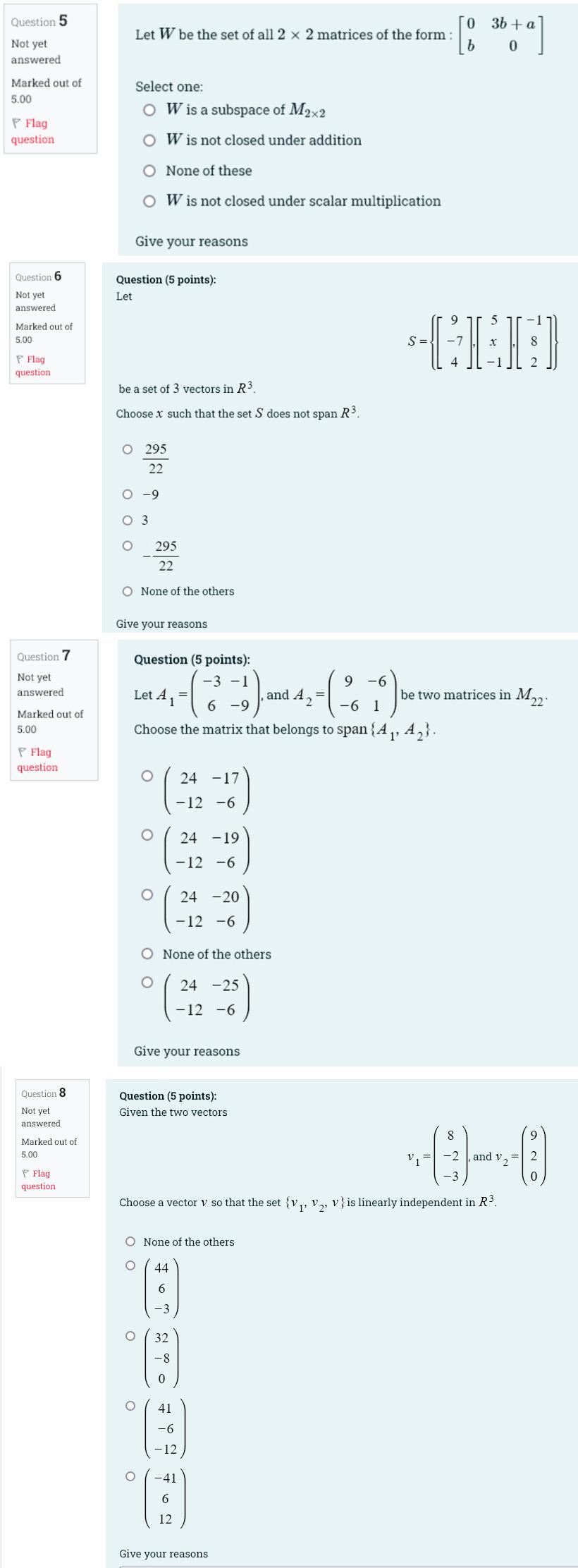 Solved Let W be the set of all 2×2 matrices of the form : | Chegg.com