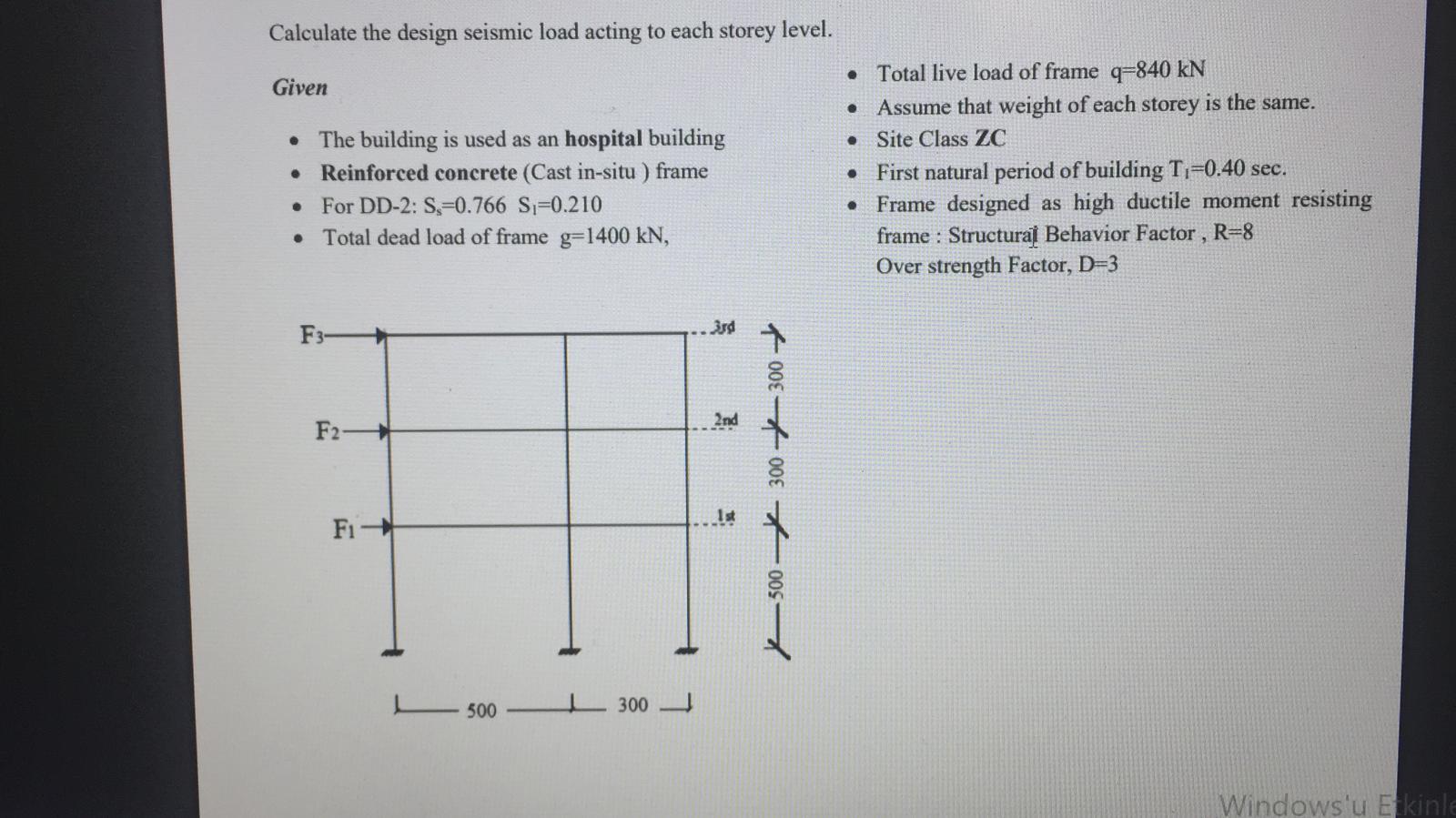 Solved Calculate the design seismic load acting to each | Chegg.com