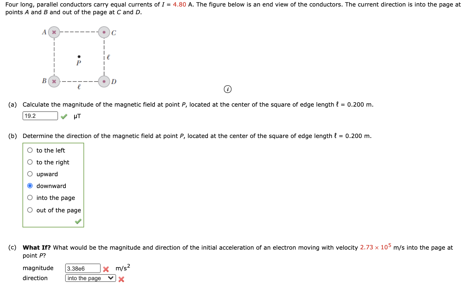 Solved Four long, parallel conductors carry equal currents | Chegg.com
