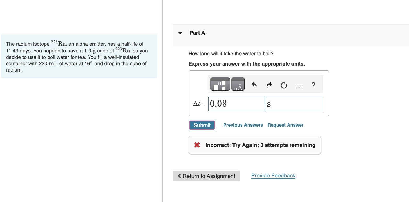 Solved The radium isotope 223Ra, an alpha emitter, has a | Chegg.com