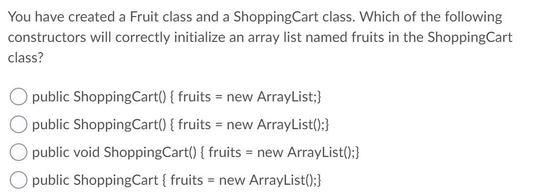 Solved You have created a Fruit class and a Shopping Cart | Chegg.com