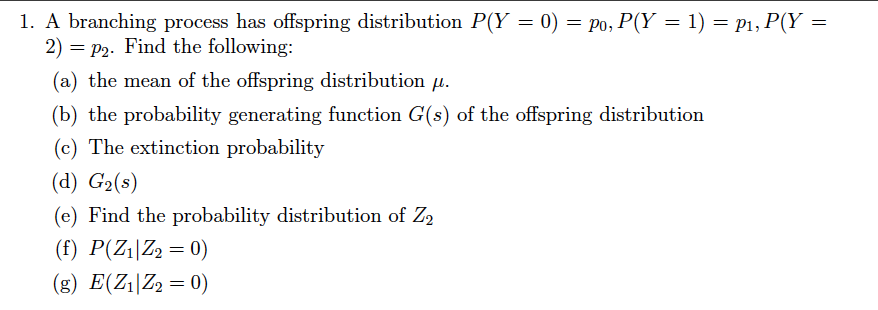 1. A branching process has offspring distribution P(Y | Chegg.com