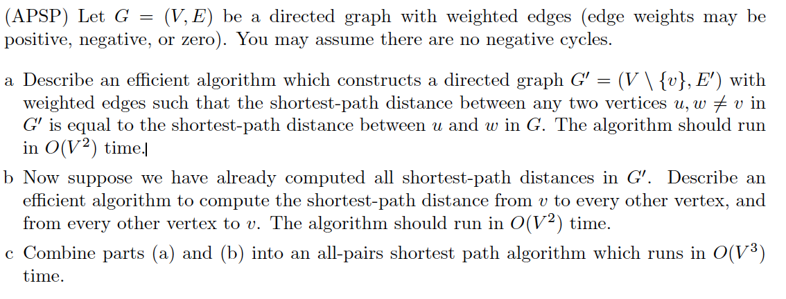 (APSP) Let G = (V, E) be a directed graph with | Chegg.com
