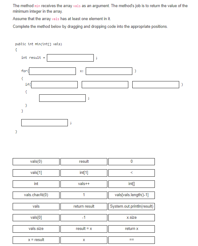 Solved The method min receives the array vals as an | Chegg.com