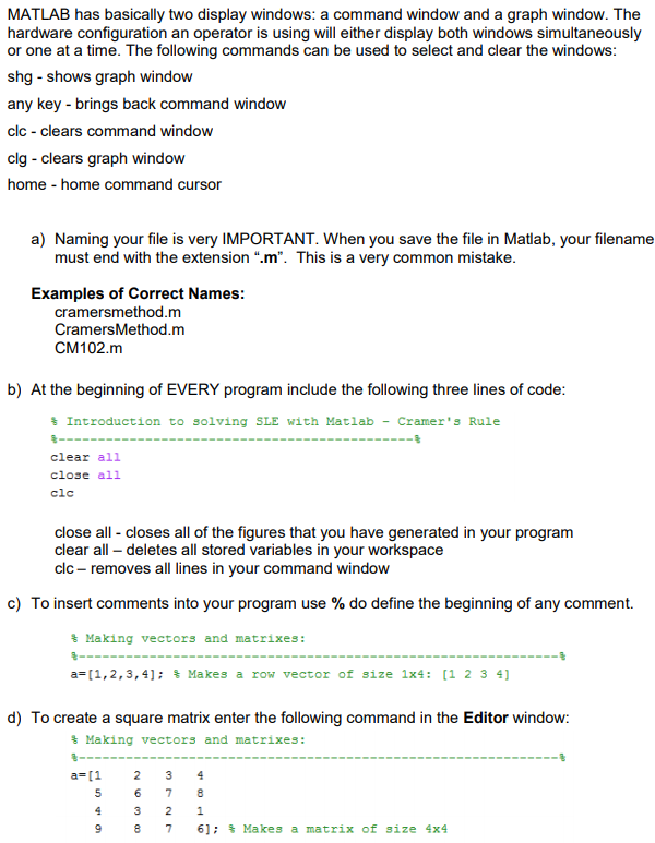 ETC/CET 102 Lab #5 - MATLAB Project-Cramer's Rule | Chegg.com