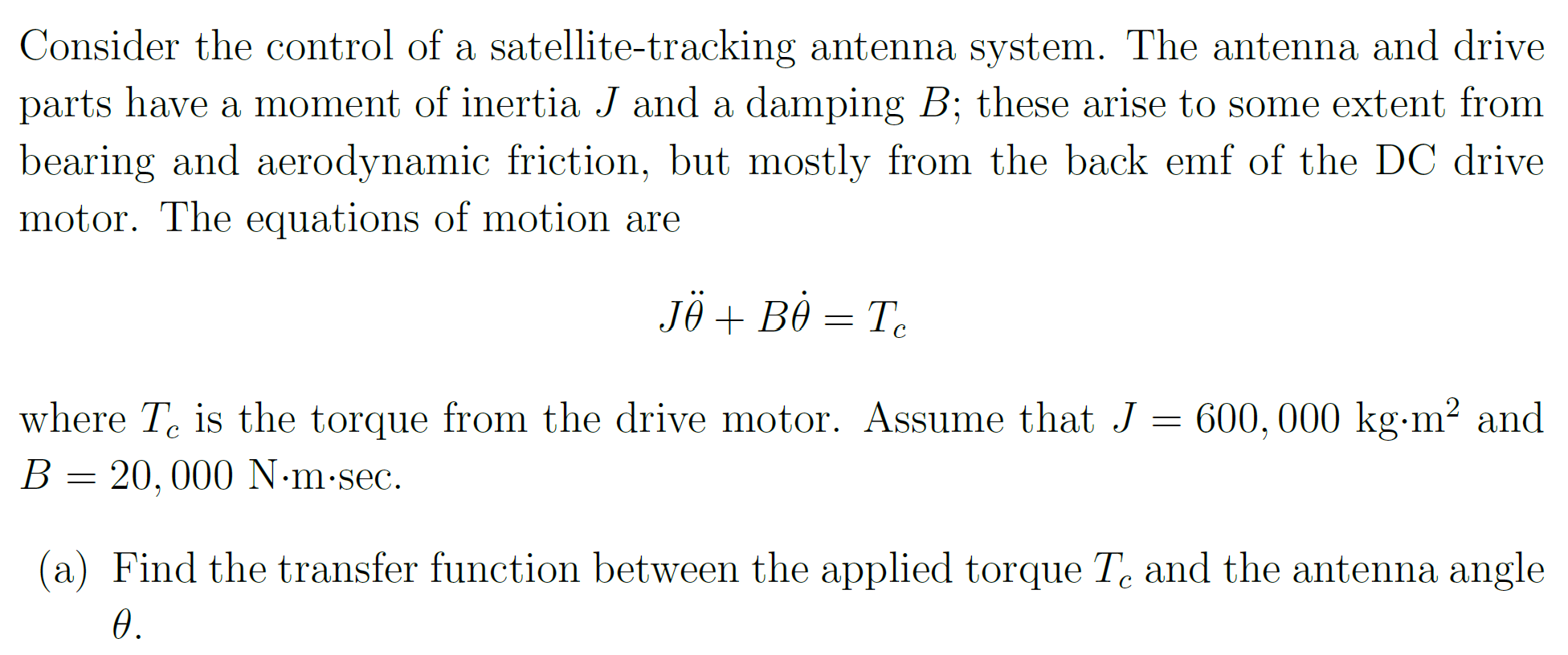 Solved Consider the control of a satellite-tracking antenna | Chegg.com