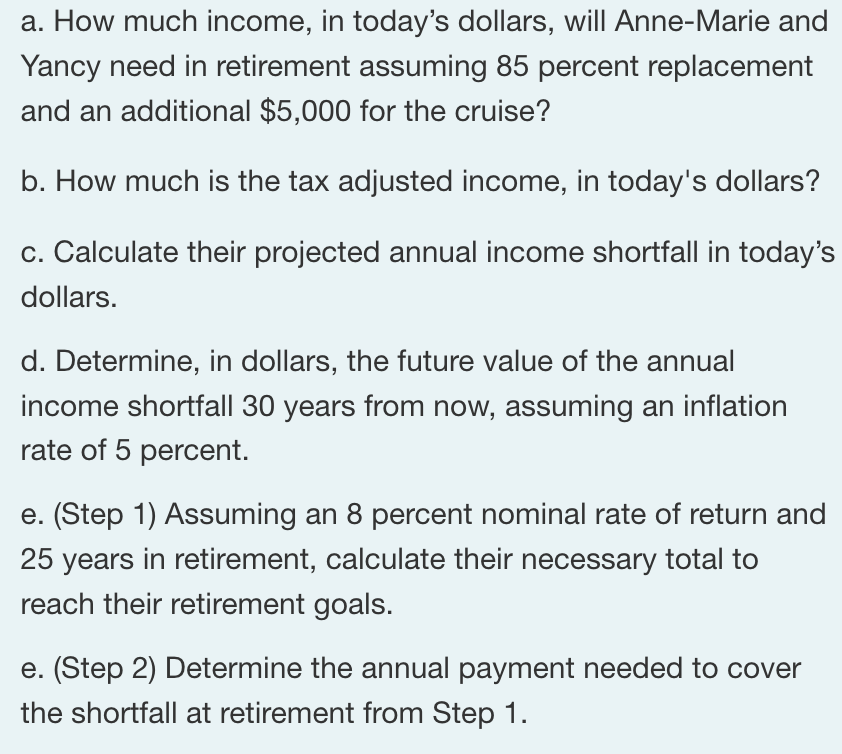 Solved Anne-Marie and Yancy calculate their current living | Chegg.com