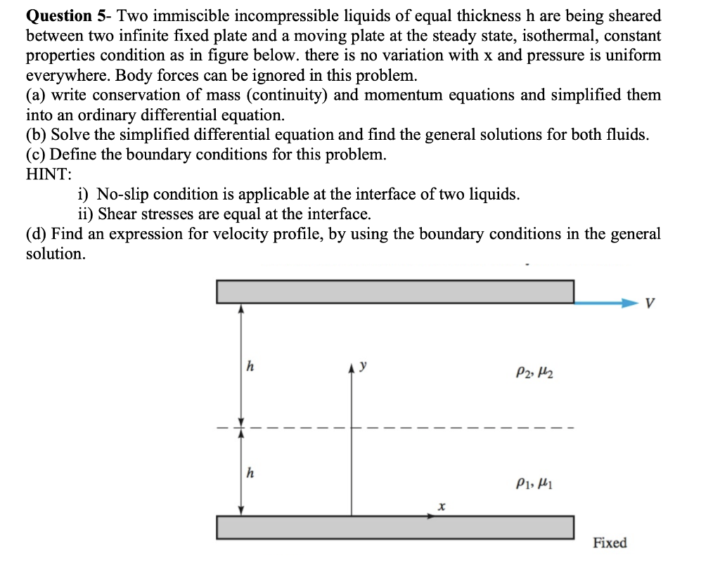 Solved Two immiscible incompressible liquids of equal | Chegg.com