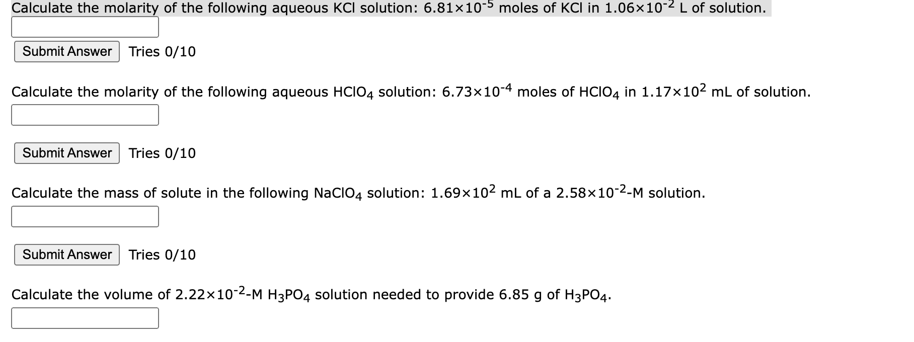 Solved Calculate the molarity of the following aqueous KCl | Chegg.com