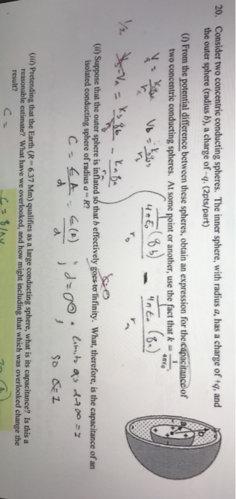 Solved 20. Consider two concentric conducting spheres. The | Chegg.com