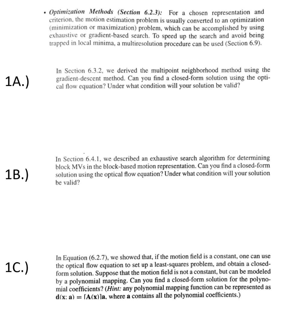 - Optimization Methods (Section 6.2.3): For a chosen | Chegg.com