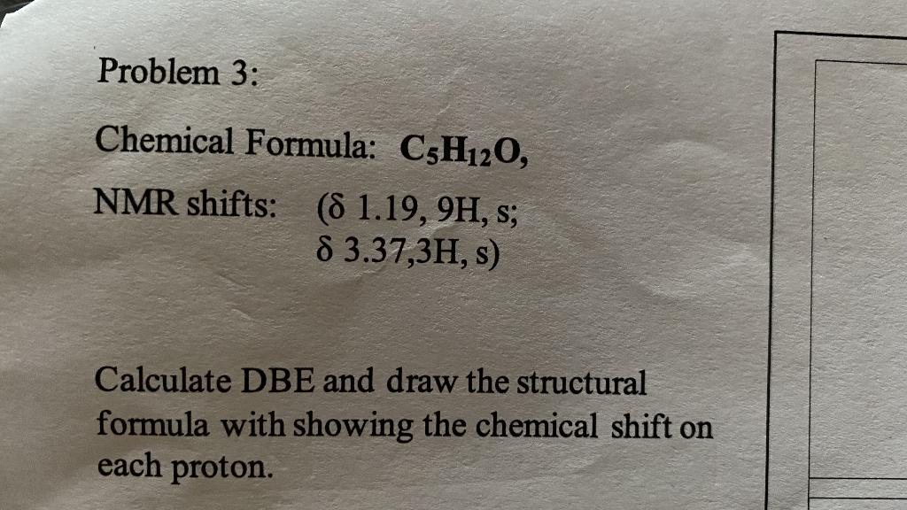 Solved Problem 3: Chemical Formula: CsH120, NMR shifts: (8 | Chegg.com