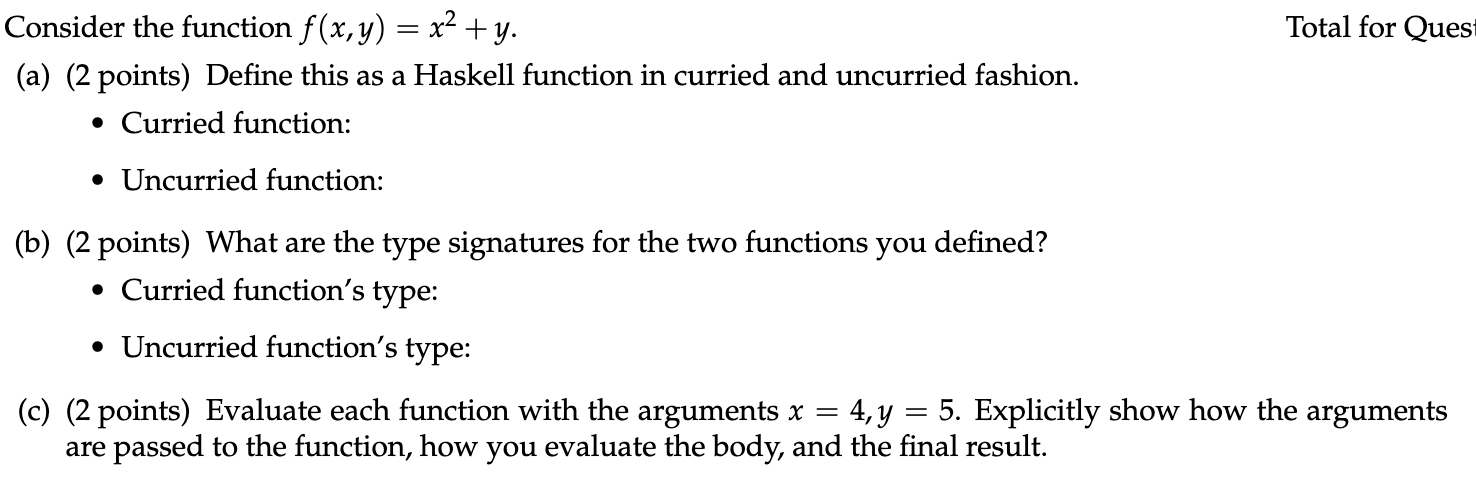 Solved Consider the function f(x,y)=x2+y. Total for Ques (a) | Chegg.com