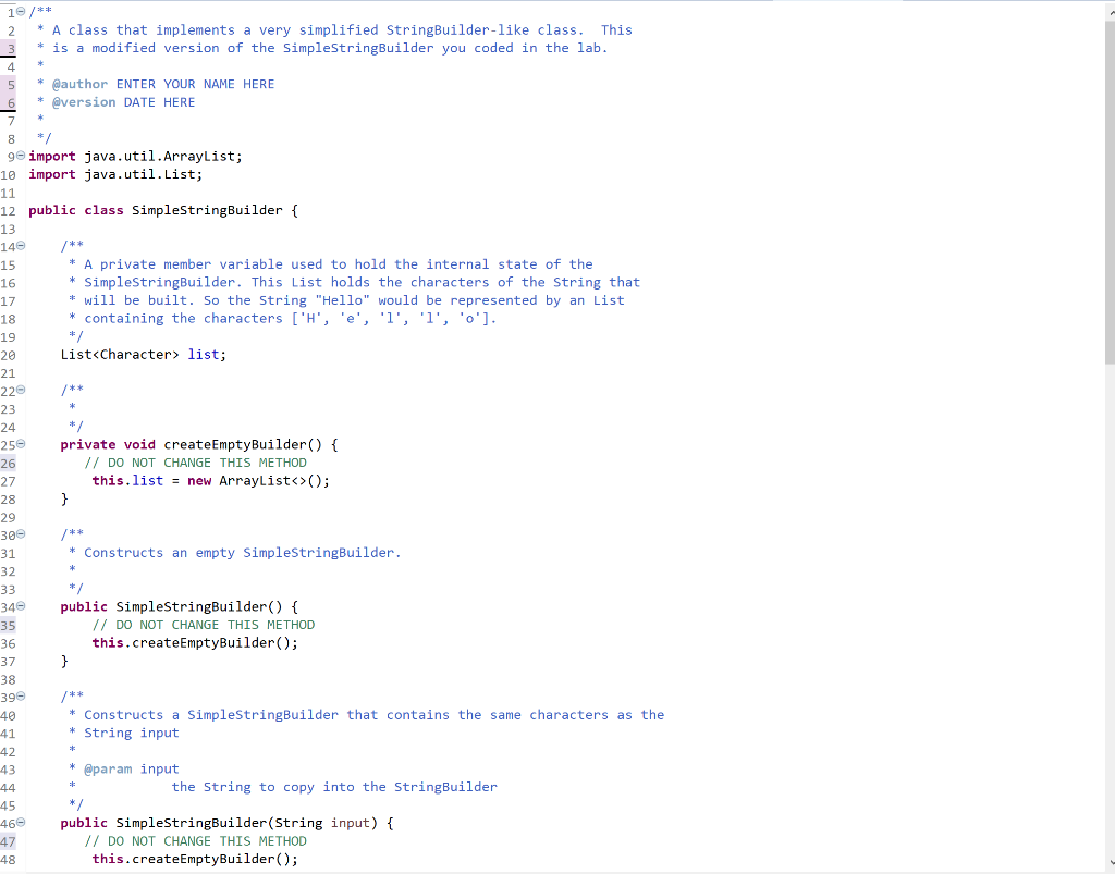 Solved 12/** 2 * A class that implements a very simplified | Chegg.com
