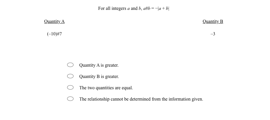Solved For all integers a and b,a#b=−∣a+b∣ Quantity A | Chegg.com