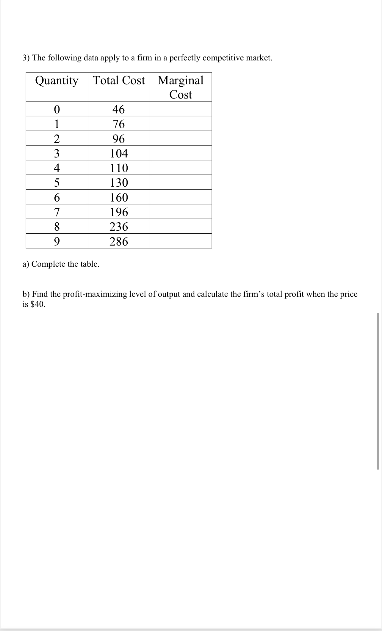 Solved 3) The following data apply to a firm in a perfectly | Chegg.com