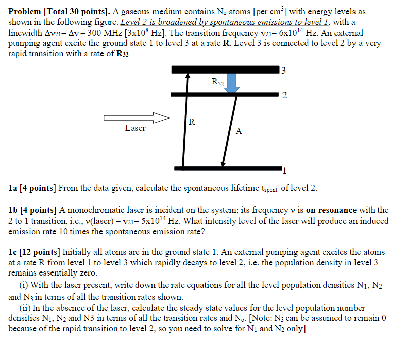Solved Problem [Total 30 points]. A gaseous medium contains | Chegg.com