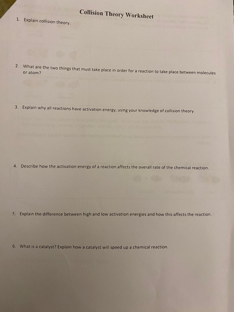 Solved 1. Explain collision theory. 2. What are the two | Chegg.com